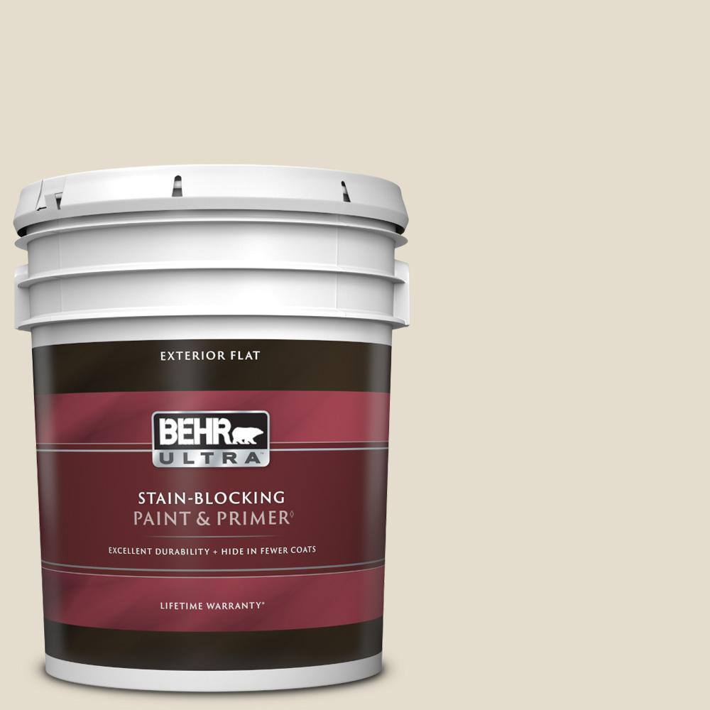 BEHR ULTRA 5 gal. #MQ3-40 Varnished Ivory Flat Exterior Paint & Primer ...