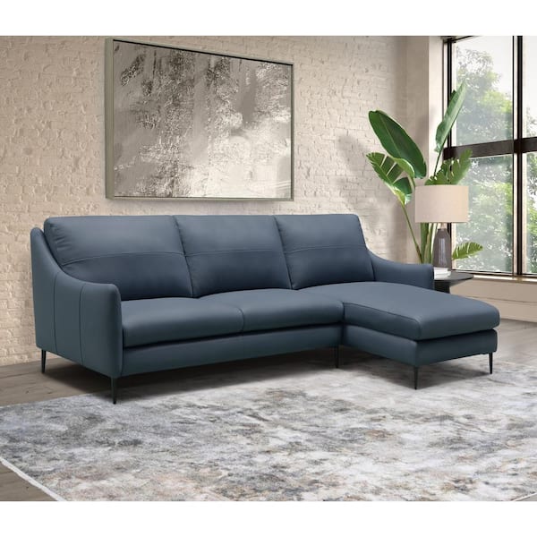 DEVON & CLAIRE Cordella 101 in. Sloped Arm Top Grain Leather Sectional ...
