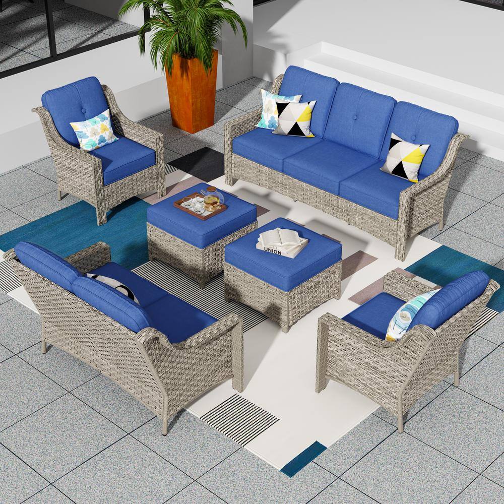 weaxty W Tulip G Gray 6-Piece Wicker Patio Outdoor Conversation Sofa ...