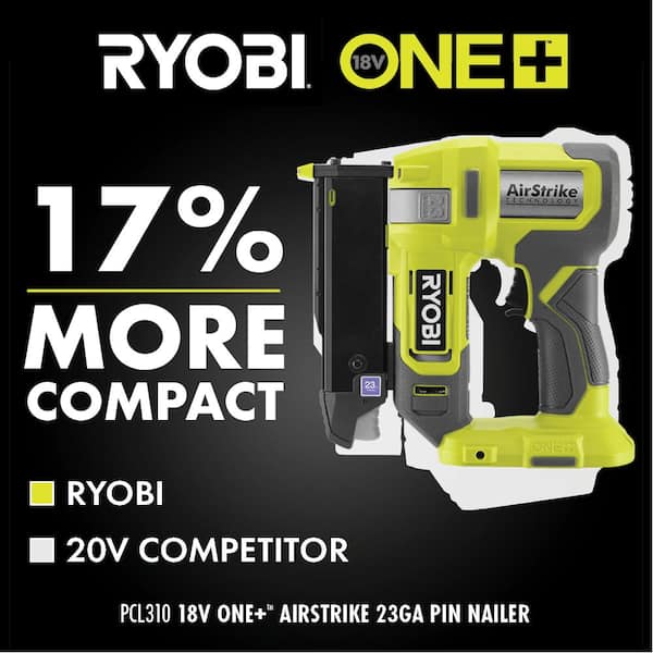 RYOBI ONE 18V Cordless Airstrike 23 Gauge Pin Nailer with 2.0 Ah Lithium Ion Battery PCL310B PBP006