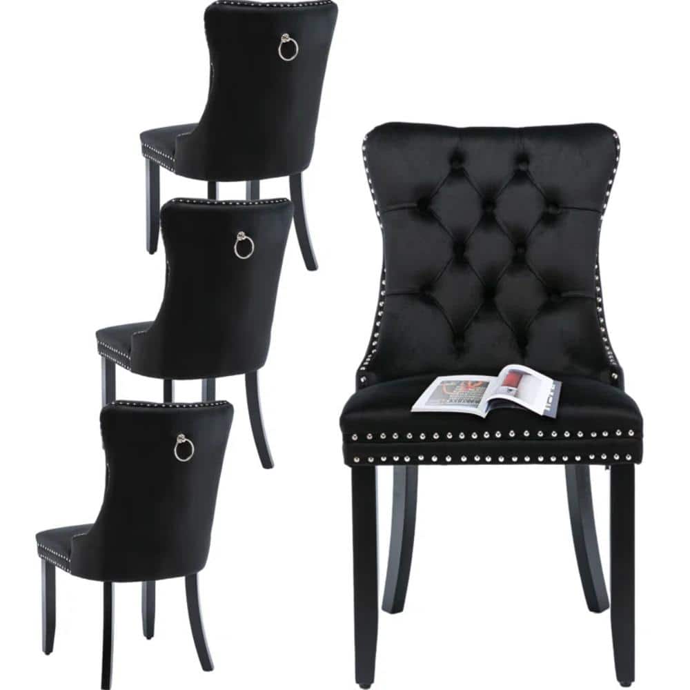 WONDER COMFORT Modern Black Velvet Dining Chairs Set of 4, Tufted ...
