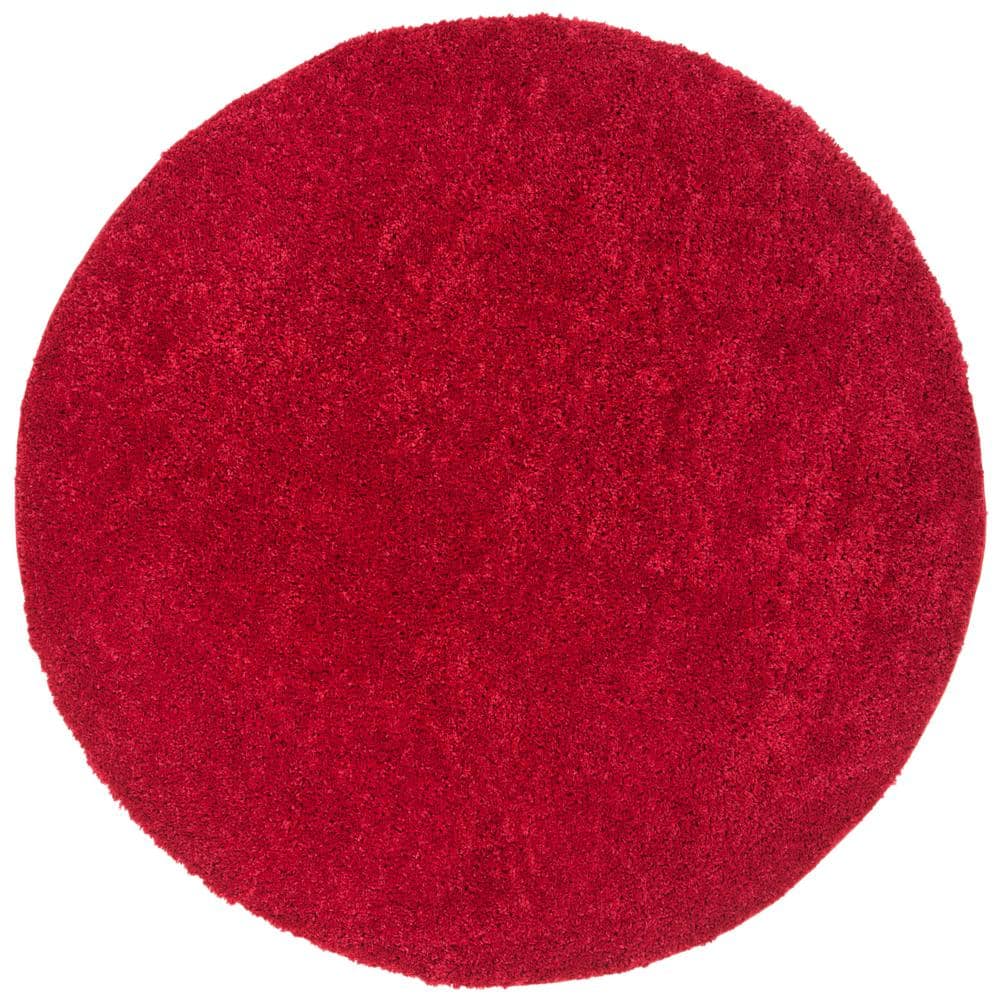 SAFAVIEH August Shag Red 5 ft. x 5 ft. Round Solid Area Rug AUG900Q-5R ...