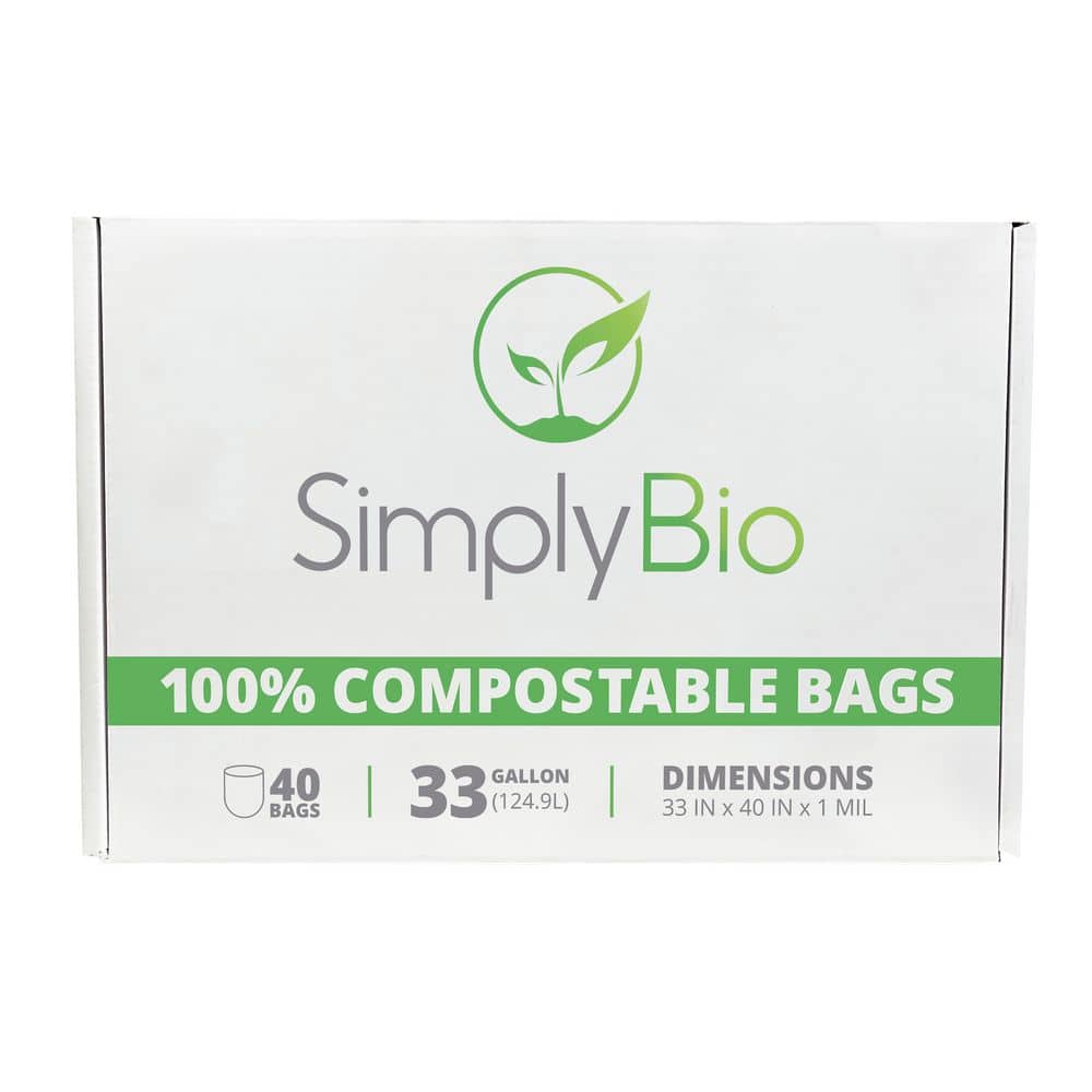 Simply Bio 33 Gal. Compostable Trash Bags with Flat Top, Eco-Friendly ...