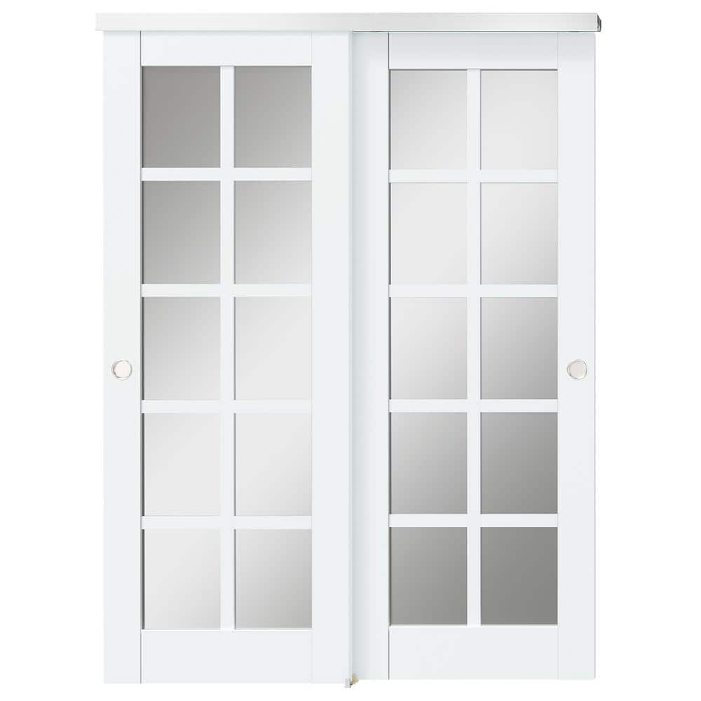 TENONER 64 in. x 80 in. (Double 32 in.) 10-Lite, Pine Wood, White No ...