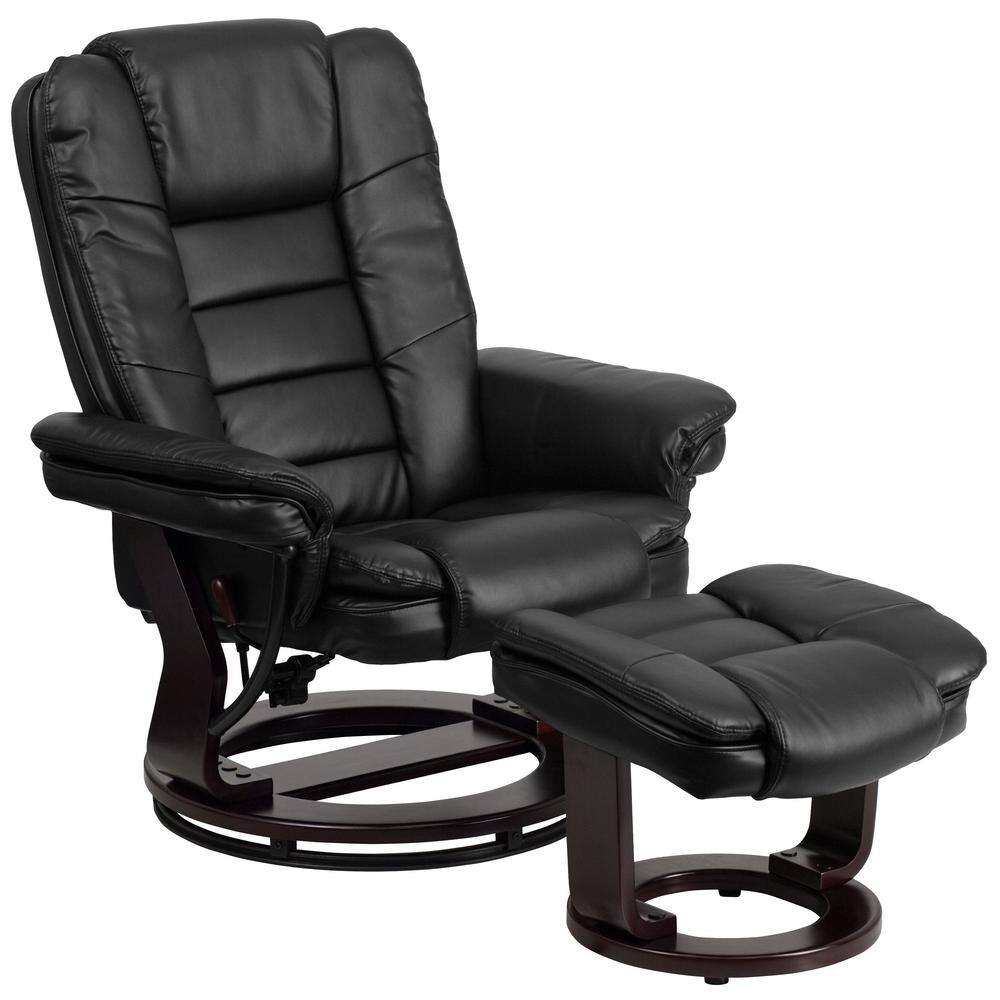 Flash Furniture Contemporary Black Leather Recliner and Ottoman with ...