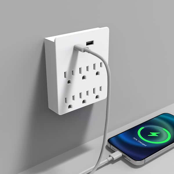 Commercial Electric 15 Amp 6 Grounded Outlet AC/DC Adapter, White LA-81 ...