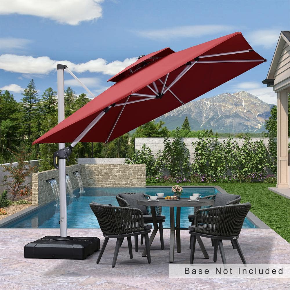 PURPLE LEAF 9 ft. Square Double-Top Aluminum Umbrella Cantilever Patio ...