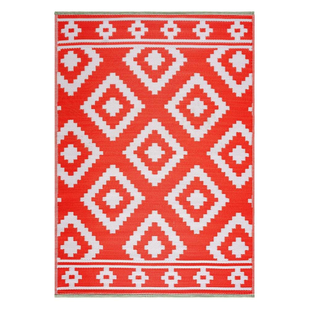 PLAYA RUG Milan Orange White 8 ft. x 10 ft. Modern Reversible Recycled ...