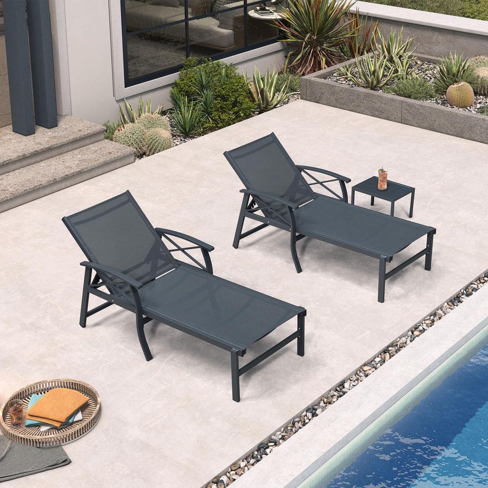 PURPLE LEAF 2 Pieces Oversize Outdoor Pool Lounge Chaise with Armrest ...