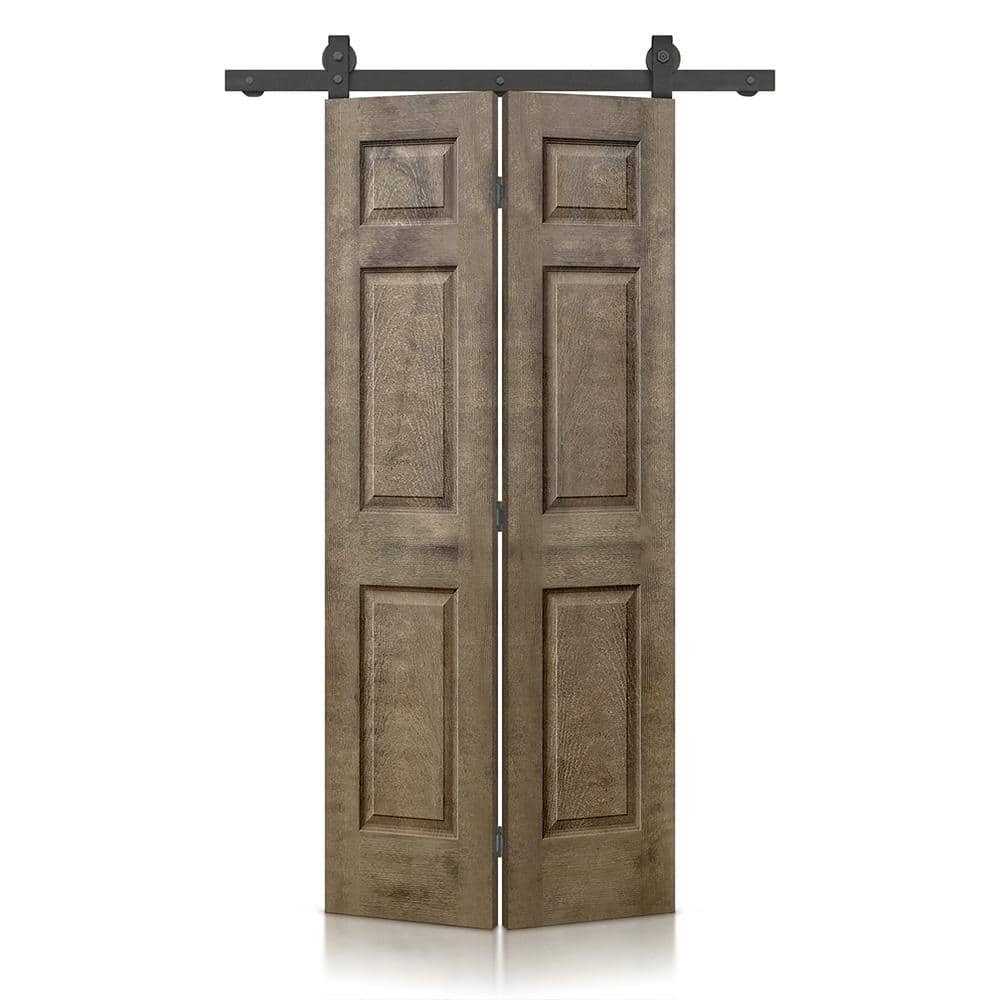 CALHOME 36 in. x 80 in. Vintage Brown Stain 6 Panel MDF Composite ...