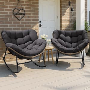 Oversized PE Wicker Double Outdoor Rocking Chair 2-Person 700 lbs ...