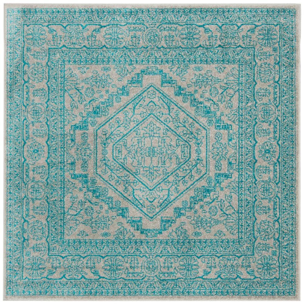 SAFAVIEH Adirondack Light Gray/Teal 6 ft. x 6 ft. Border Medallion ...