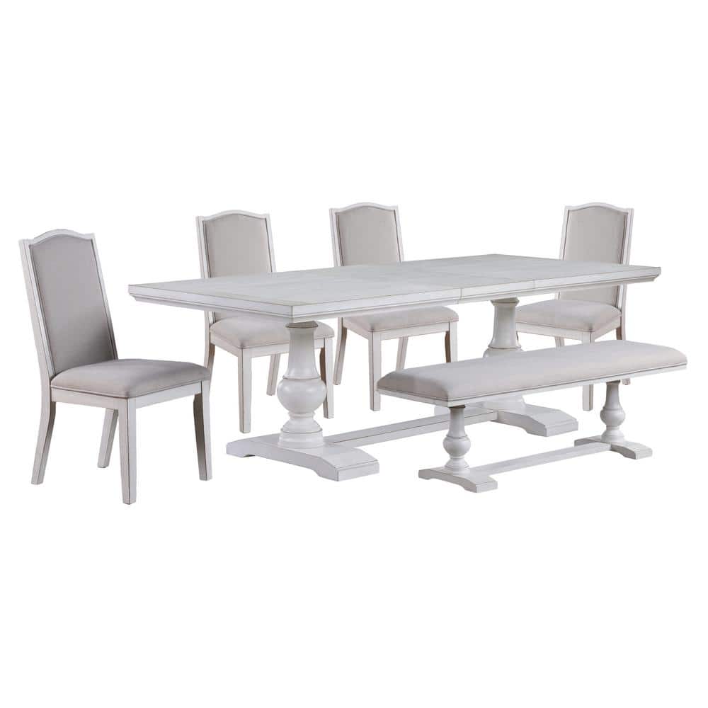 Steve Silver Warren 6-Piece White Wood Dining Room Set with 4 Gray ...