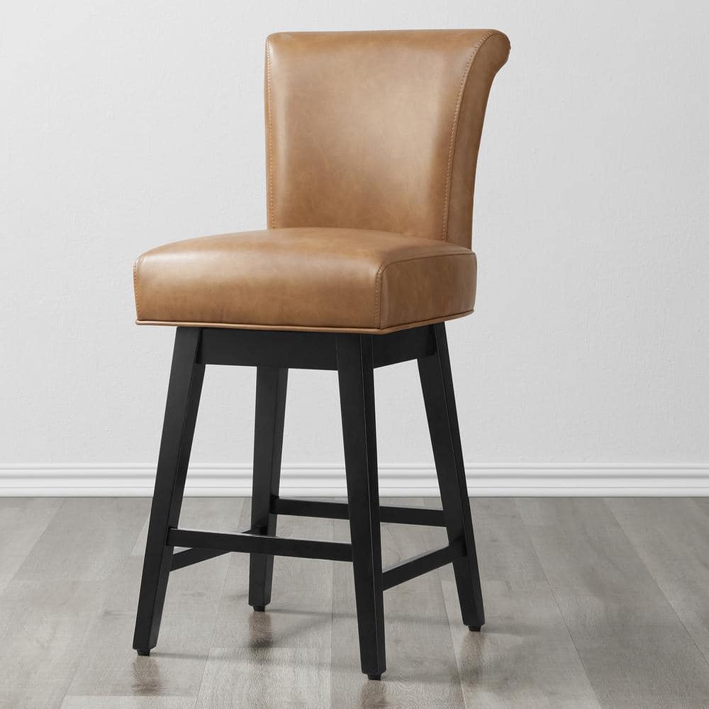 Spruce & Spring Dennis 26 in. Cognac Brown Solid Wood Frame Swivel ...