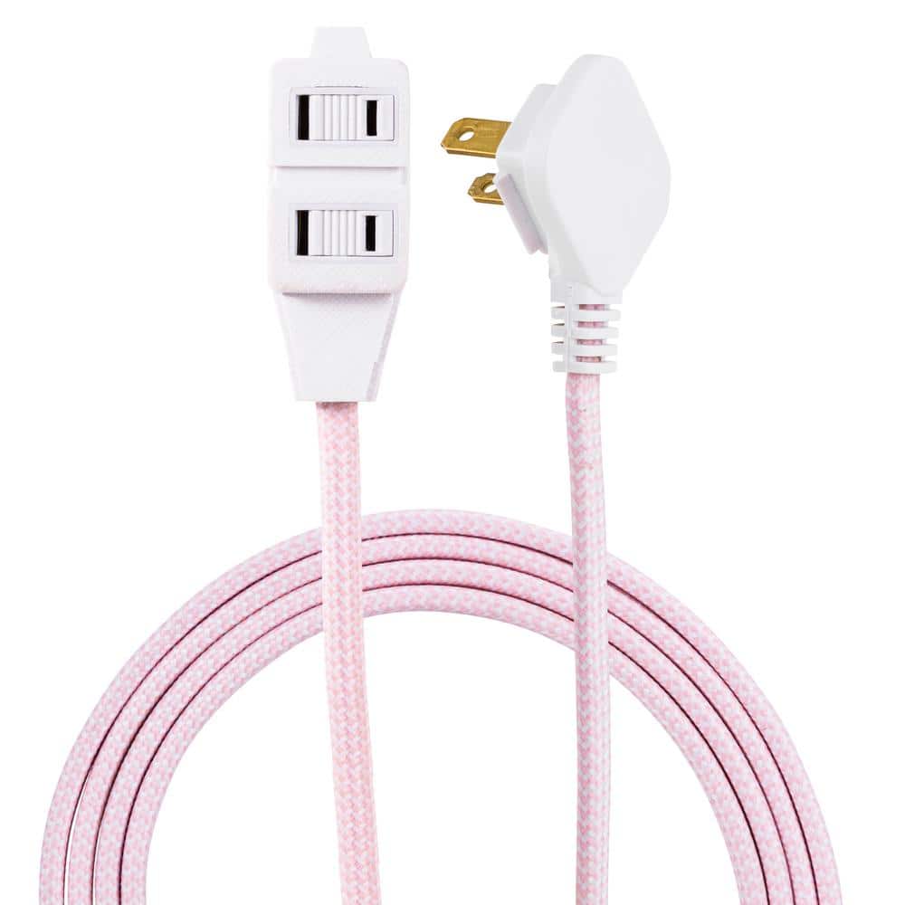 Cordinate 8 ft. 3-Outlet Extension Cord, Pink/White 41892 - The Home Depot