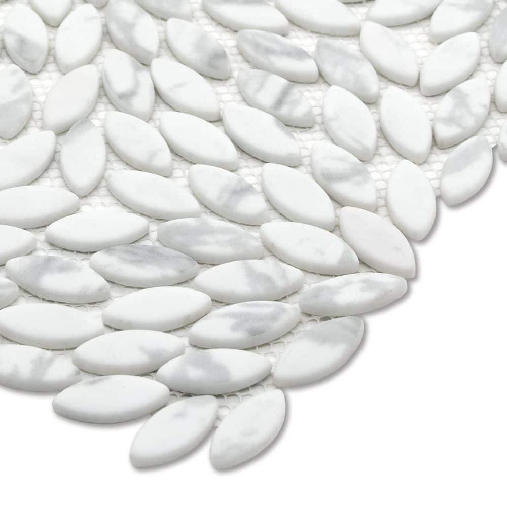 sunwings Flower Carrara White 6 in. x 6 in. Matte Recycled Glass Marble ...