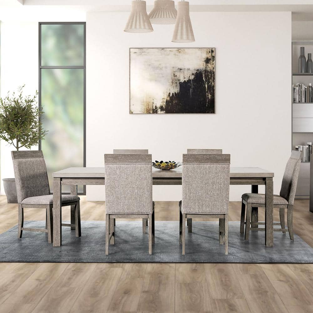 Furniture of America Burnett 7-Piece Rectangle Stone Gray Wood Top ...