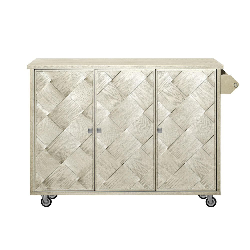 51.2 in. Wave Stripes Ash Veneer Kitchen Cart with Drop Leaf and ...