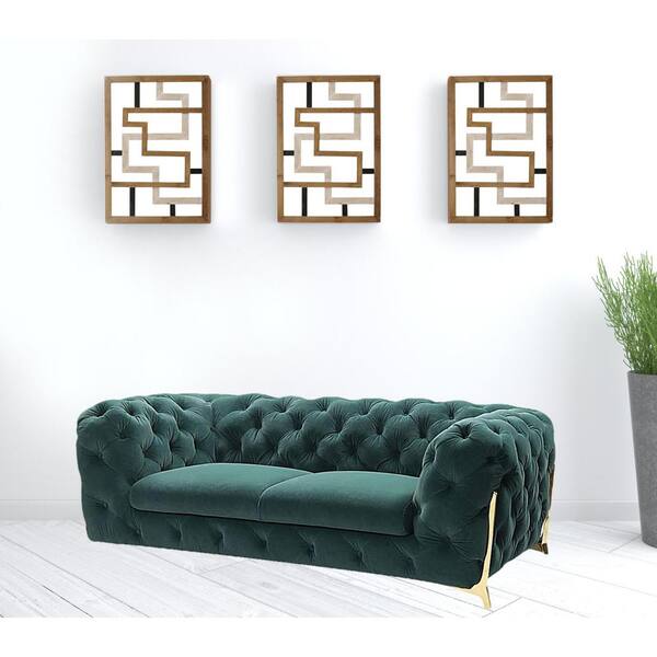 HomeRoots 74 in. Solid Color Rectangular Velvet 2-Seater Chesterfield ...