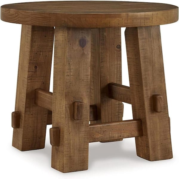 HOME IMPORTS EMPORIUM 24 in. Brown Round Wood End Table, Sturdy Build ...