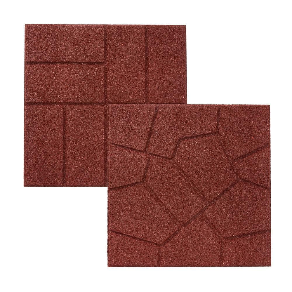 Vigoro 16 in. x 16 in. x 3/4 in. Red Dual-Sided Rubber Paver (60-Pack ...