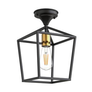 YANSUN 7 in. 1-Light Black Gold Semi Flush Mount Ceiling Light ...