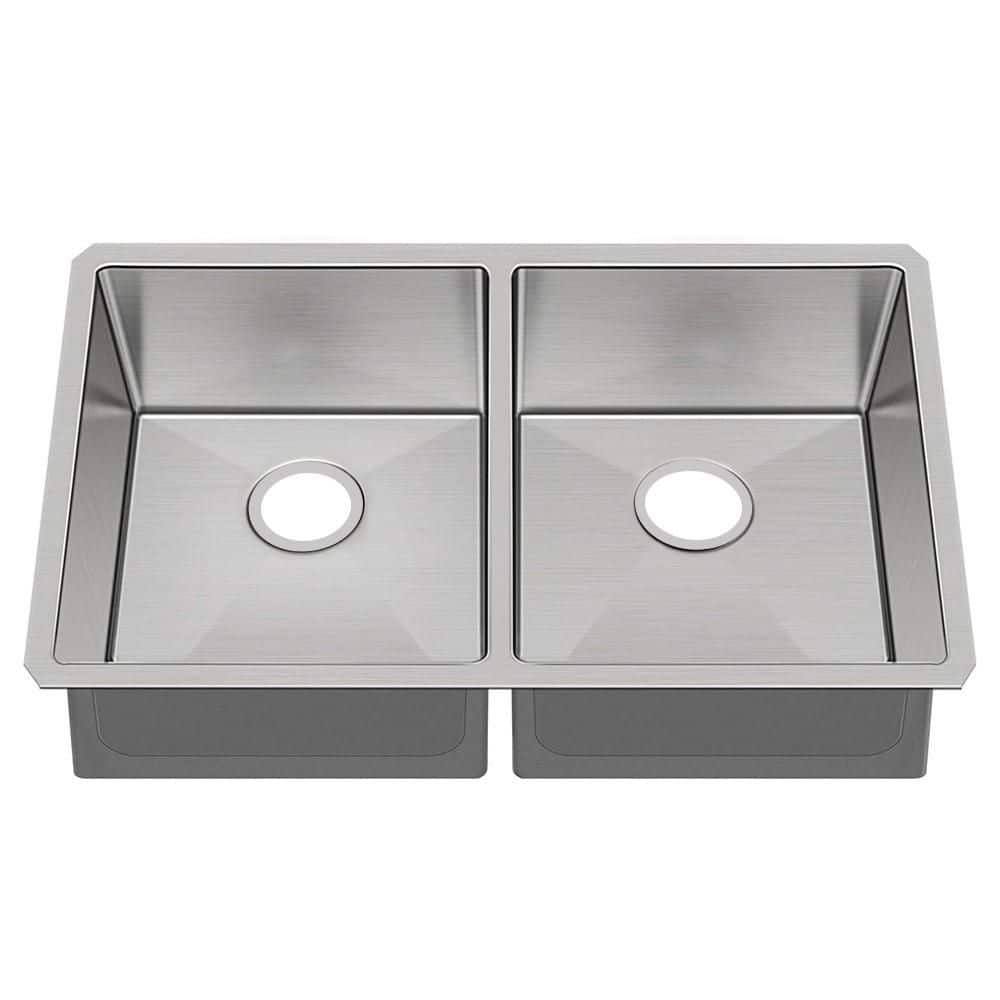 Tileon 32 in. Undermount Double Bowl 16 Gauge Brushed Nickel Stainless ...