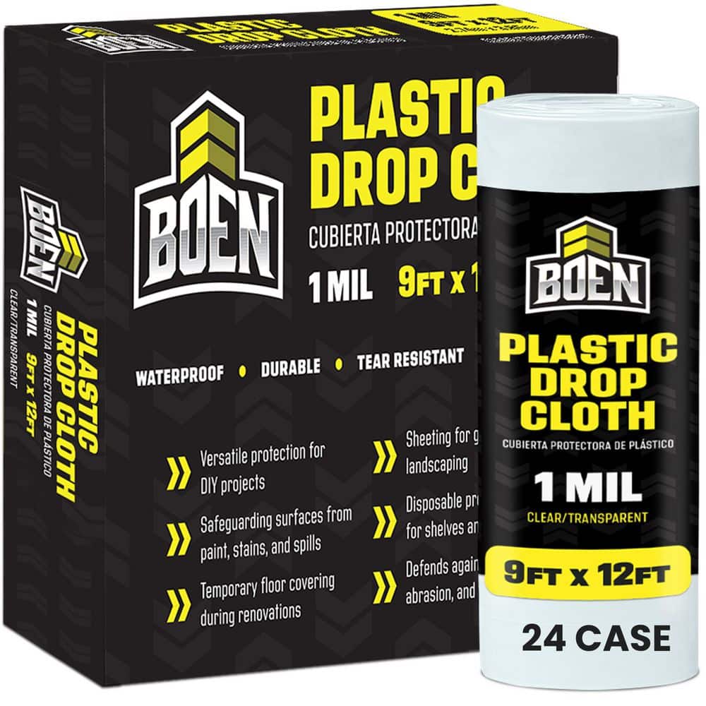 Reviews for BOEN Painters Plastic Sheeting 9 ft. x 12 ft. 1 Mil Clear Plastic Drop Cloth, 24 ...