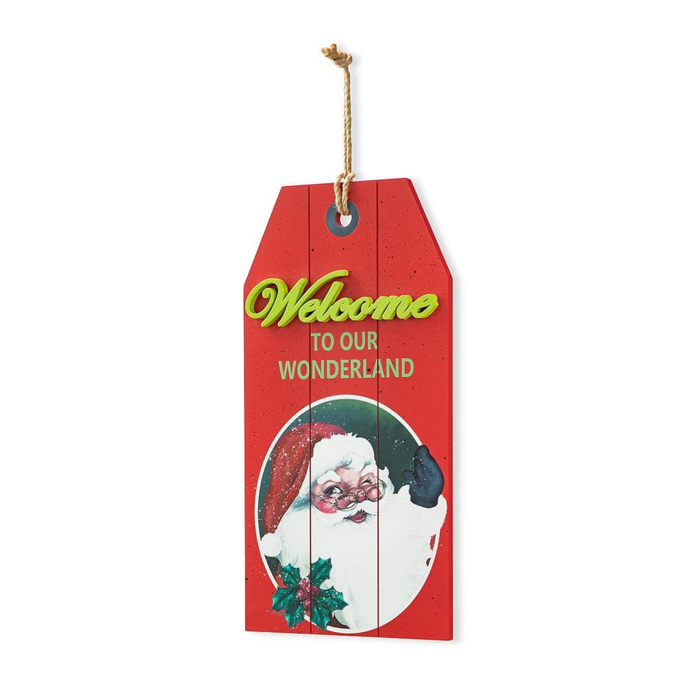 Glitzhome 18 in. H Wooden Christmas Santa Door Hanger 2010000033 - The ...