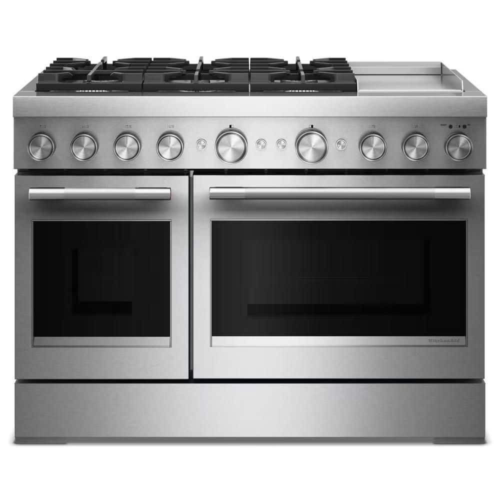 KitchenAid 48 in. 6 Burners Freestanding Double Oven Dual Fuel Range in ...