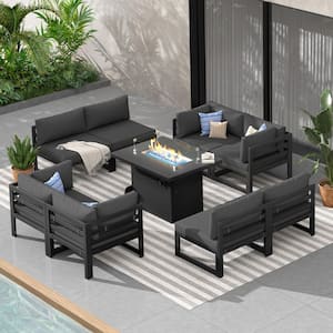 9-Piece Luxury Gray Aluminum Patio Conversation Fire Pit Set Sectional ...