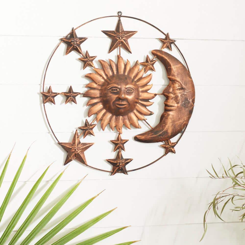 Litton Lane 21 in. x 21 in. Metal Bronze Indoor Outdoor Sun and Moon ...