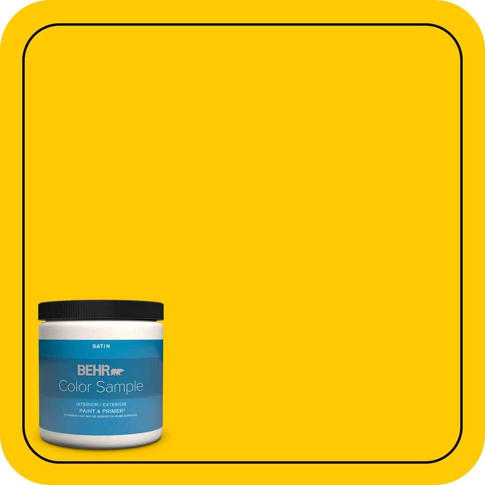 BEHR PREMIUM PLUS 8 oz. #370B-7 Yellow Flash Satin Enamel Interior ...