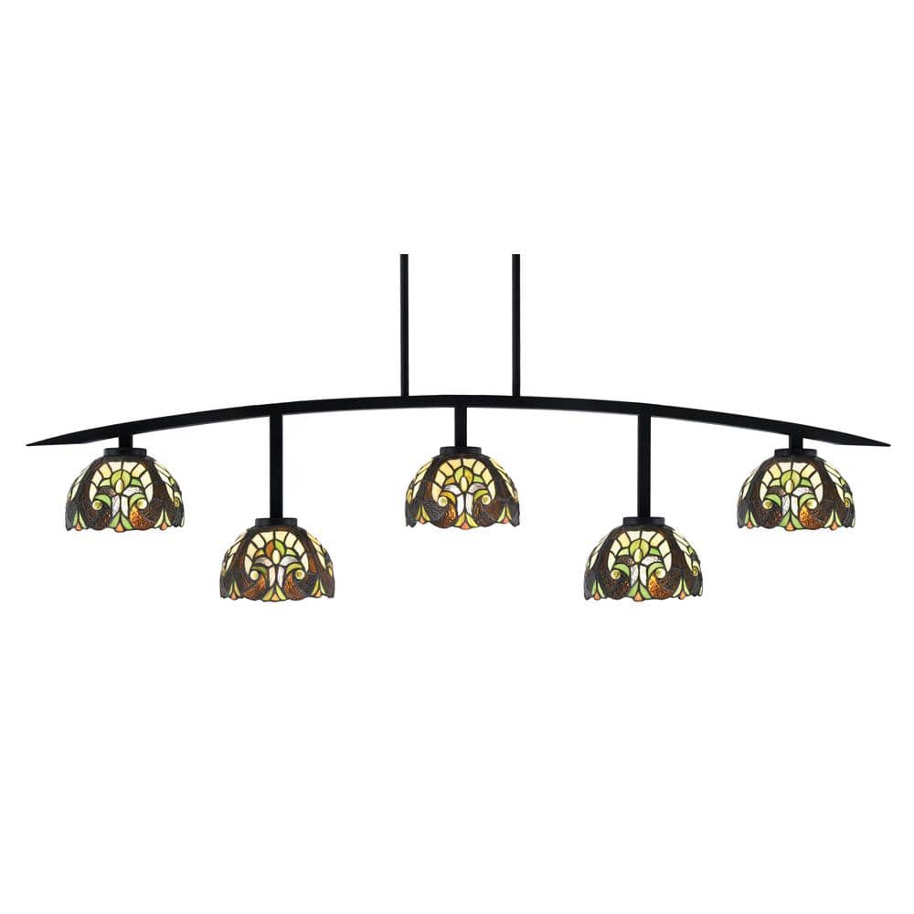 Siena 5-Light Matte Black Billiard-Light with Ivory Cypress Art Glass ...