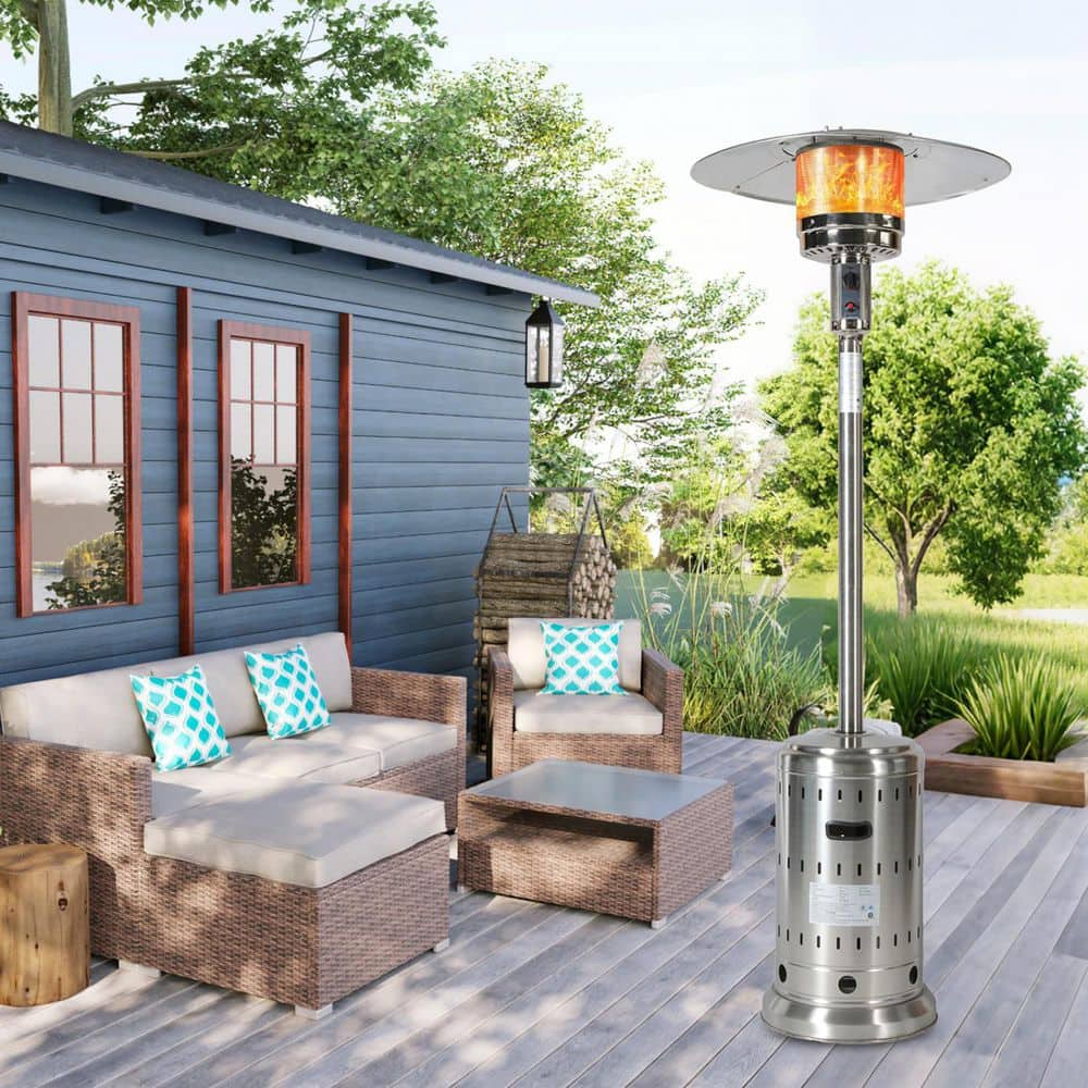 Basdien 48,000 BTU Silver Portable Patio Heater, Outdoor Propane Table ...