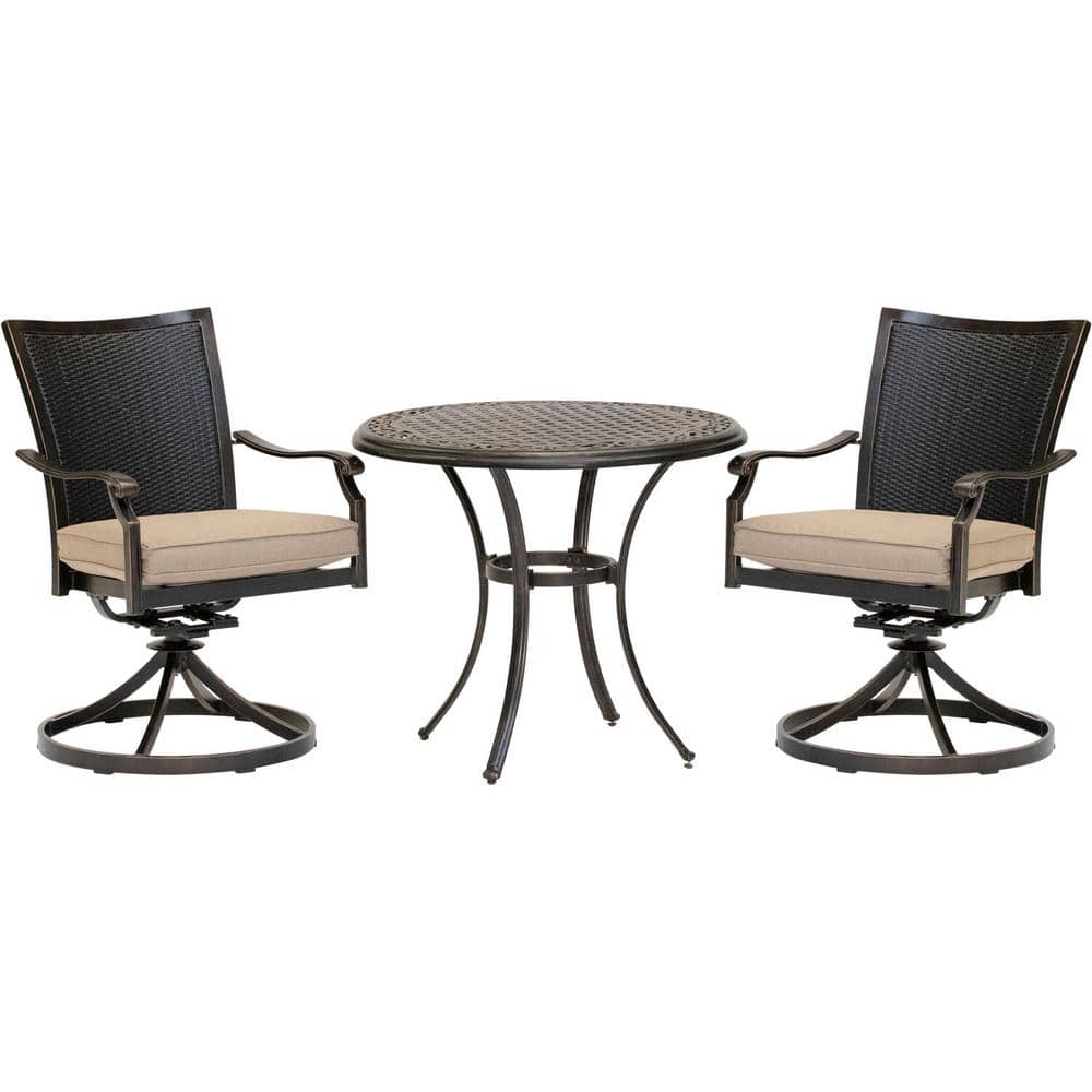 Hanover Traditions 3-Piece Wicker Outdoor Dining Set with Tan Cushions ...