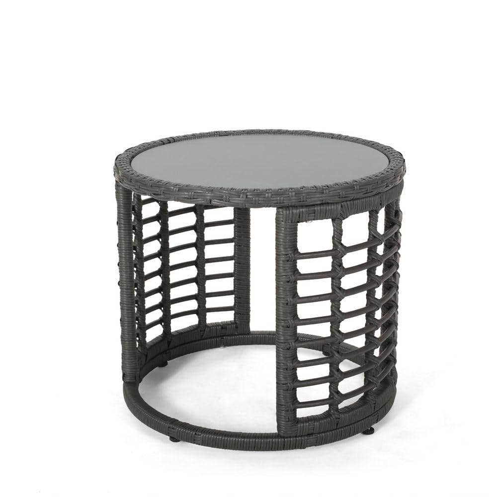 Miscool Avex Gray Round Rattan 16.25 in. H Outdoor Side Table ...