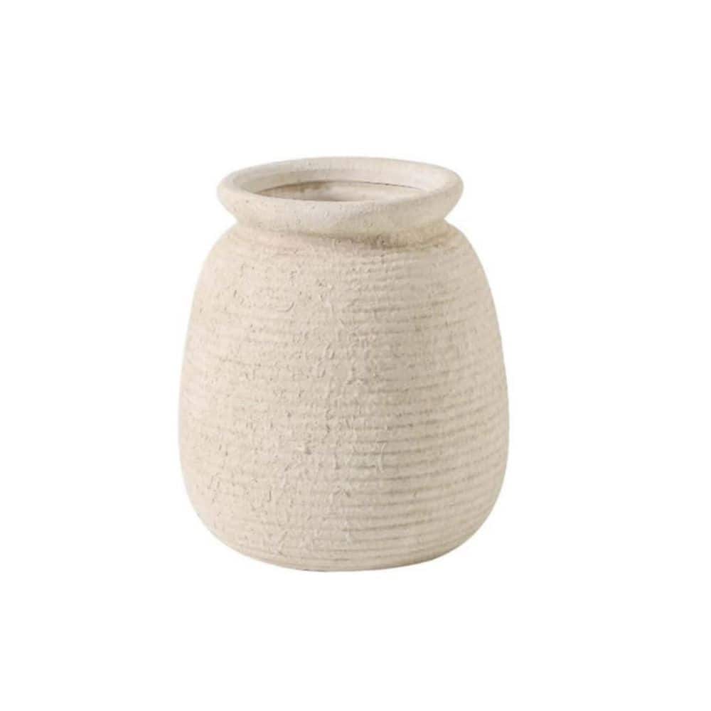7.48 in. Ivory Ceramic Round Decorative Vase, Rustic Vase Home Decor ...