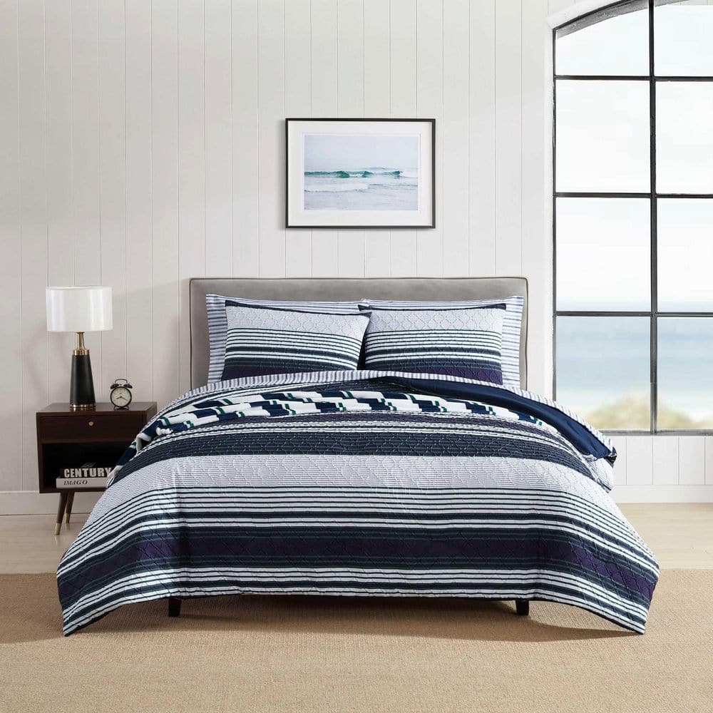 Nautica Lakefront 6-Piece Navy / Green Microfiber Tw/Twxl Comforter Set ...