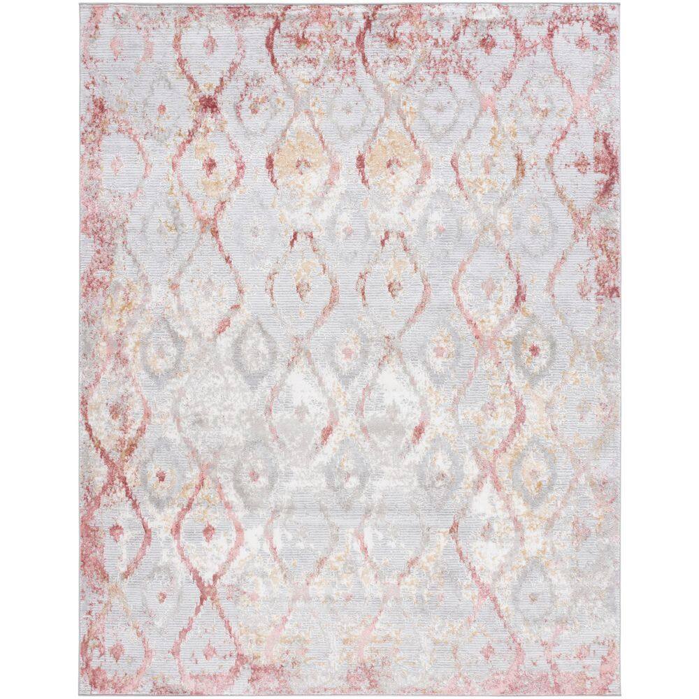 SAFAVIEH Meadow 9 ft. x 12 ft. Gray/Pink Distressed Trellis Area Rug ...