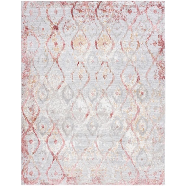 SAFAVIEH Meadow 9 ft. x 12 ft. Gray/Pink Distressed Trellis Area Rug ...