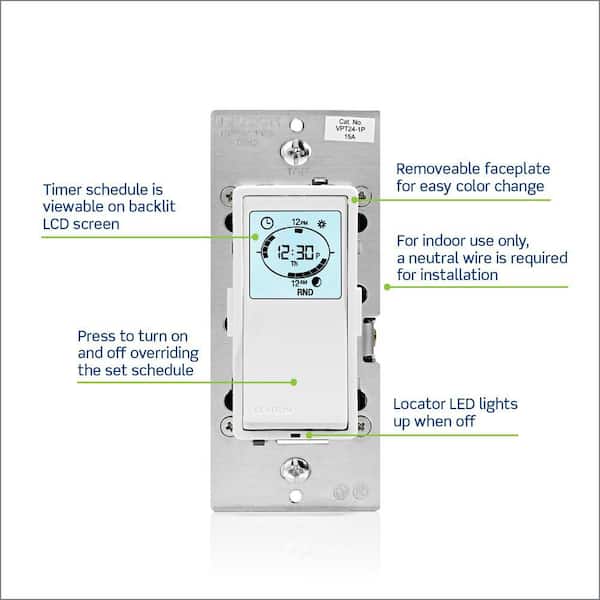 Leviton Decora 24 Hour Programmable Timer Switch for Lights/Motor Loads ...