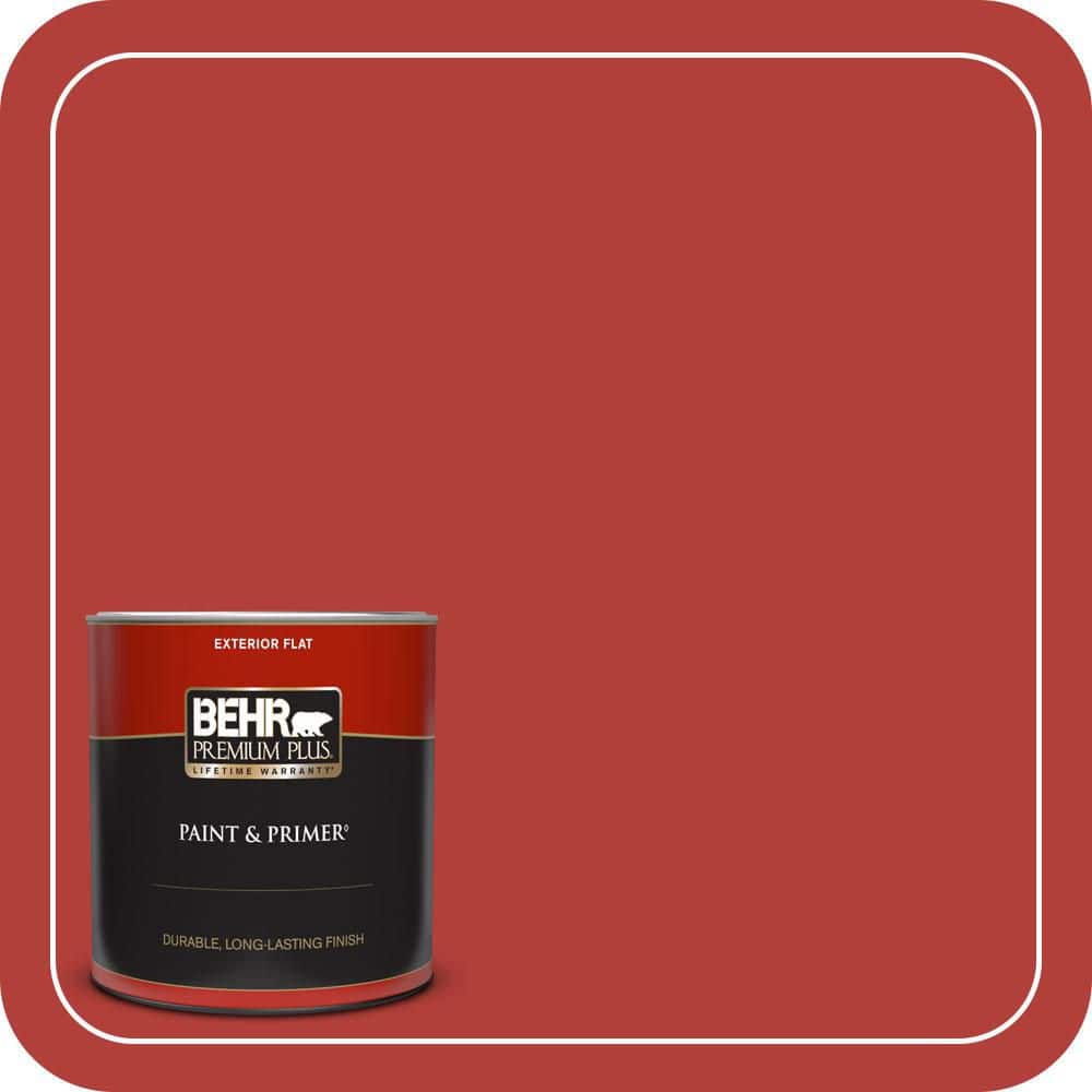 BEHR PREMIUM PLUS 1 qt. #170B-7 Red Tomato Flat Exterior Paint & Primer ...