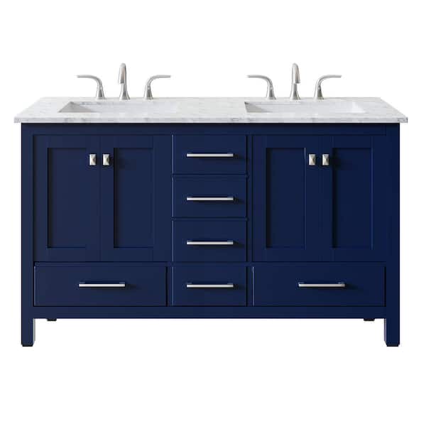 Reviews for Eviva Aberdeen 60 in. Double Sink Blue Bath Vanity with ...