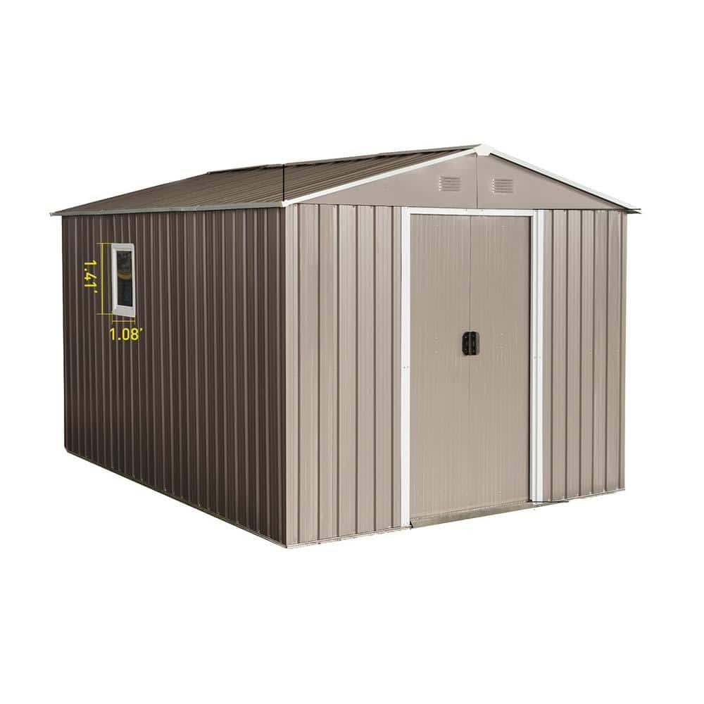 Sudzendf Gray 8 ft. W x 10 ft. D Metal Shed with 2 Doors and Metal ...