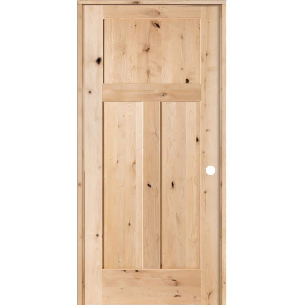 Krosswood Doors 24 in. x 80 in. Craftsman 3-Panel Shaker Solid Wood ...