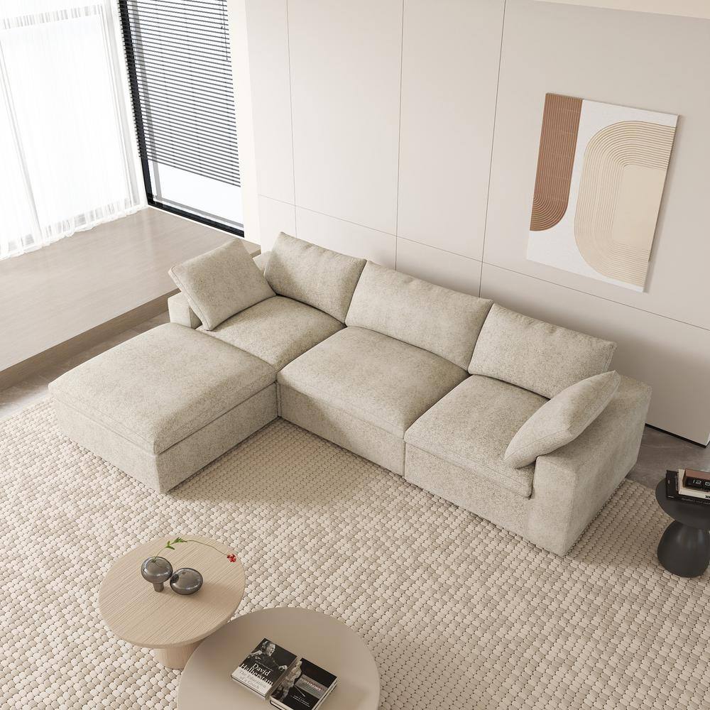 J&E Home 120.45 in. W Square Arm Linen L-Shaped 4-Pieces Modular Free ...