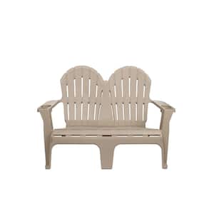 StyleWell 54 in. Putty Beige Plastic 2-Person Outdoor Adirondack Bench ...