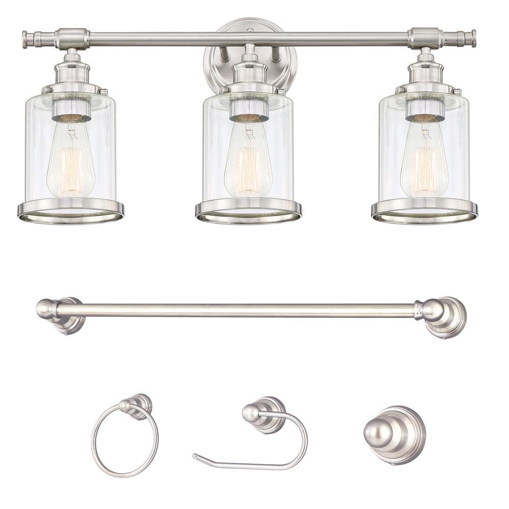 Pia Ricco 23.5 in. 3-Light Brushed Nickel Vanity Light with Clear Glass ...