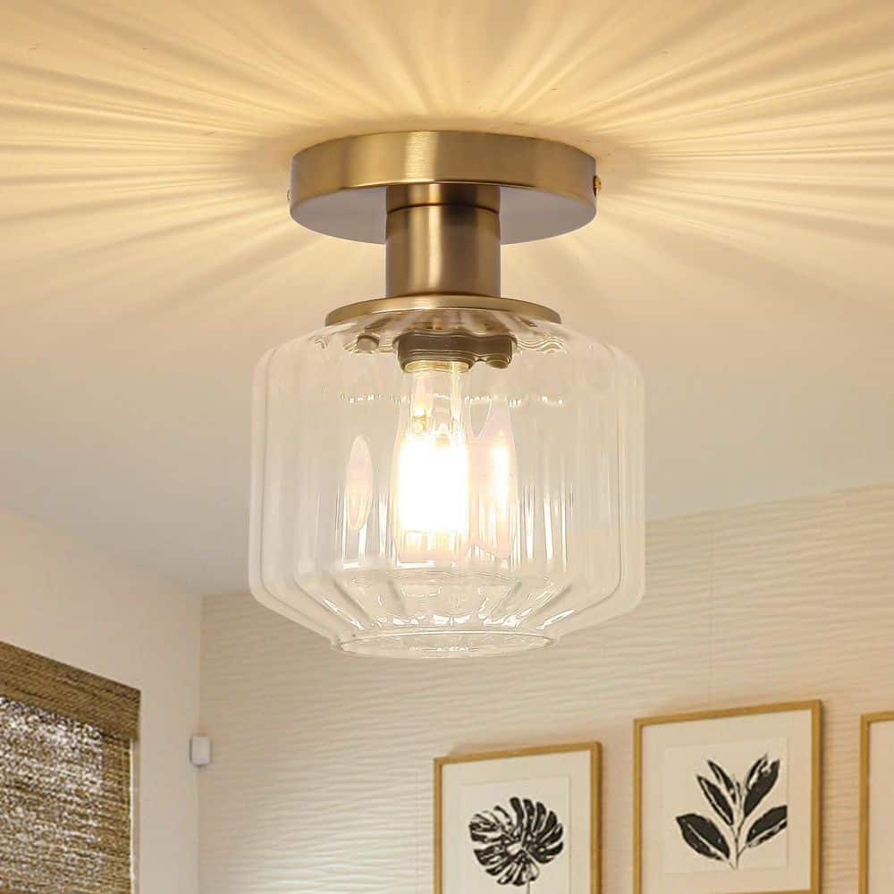 Parrot Uncle 5.9 in. 1-Light Brass Semi-Flush Mount Ceiling Light with ...